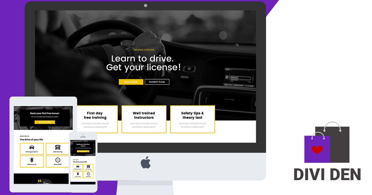 Free Divi Layout for a Driving School | Premade Divi Page Layout Pack