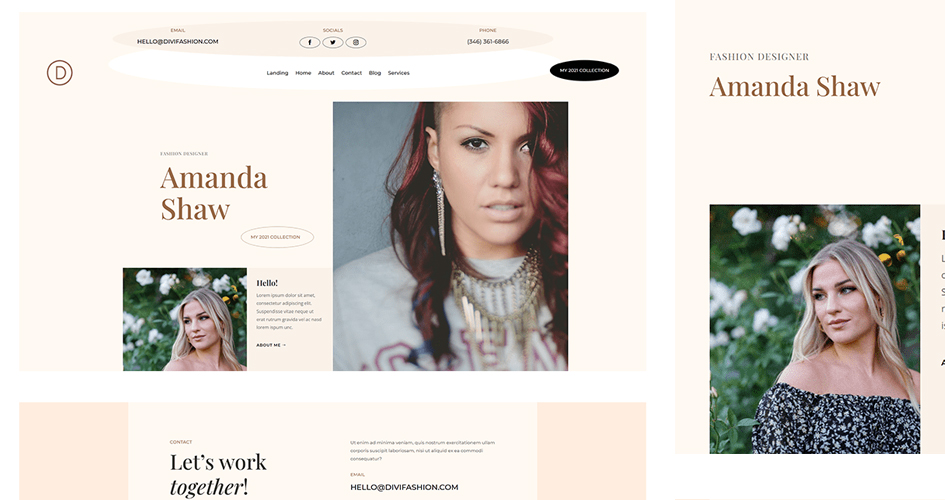 Free Divi Header Footer Templates For The Fashion Designer Layout Pack